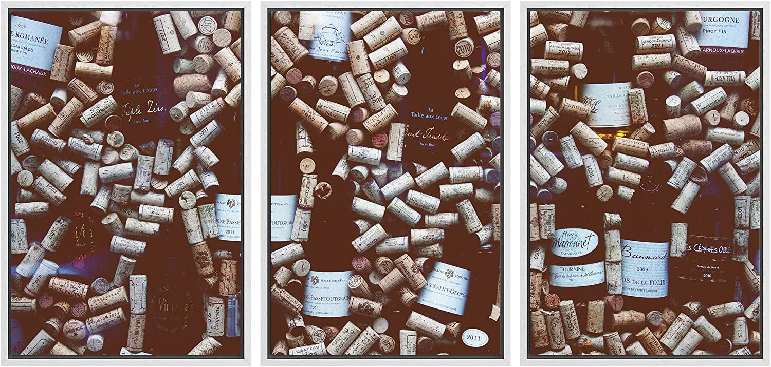 Akania Framed Canvas Print Wall Art Set Vintage Wine Bottle Collage ...
