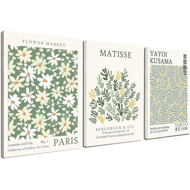 Akania Framed Green Wall Art Canvas Decor Set of 3, Matisse Wall Art ...