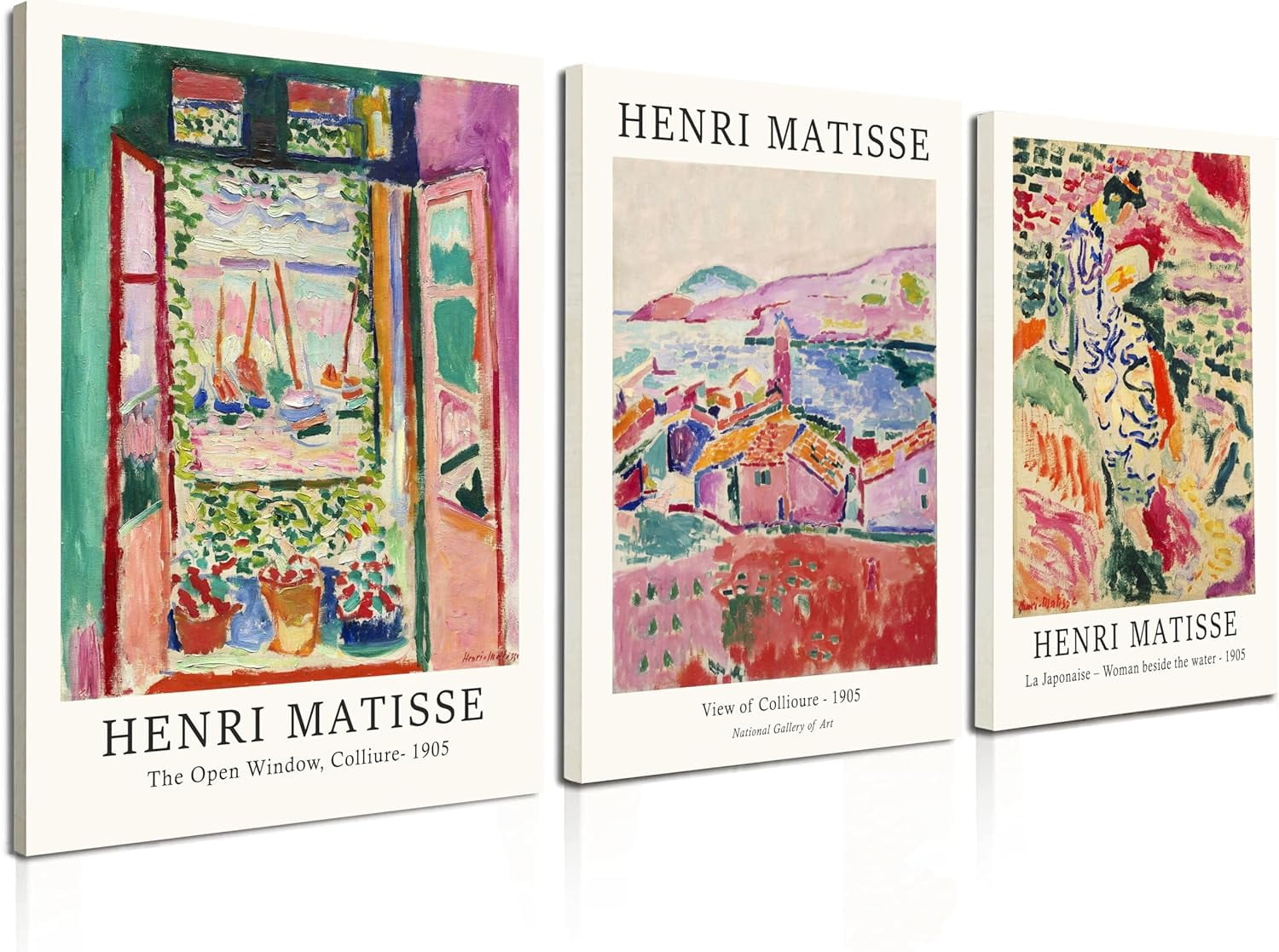 Akania Framed Retro Vintage Wall Art Canvas Decor Set of 3, Matisse ...