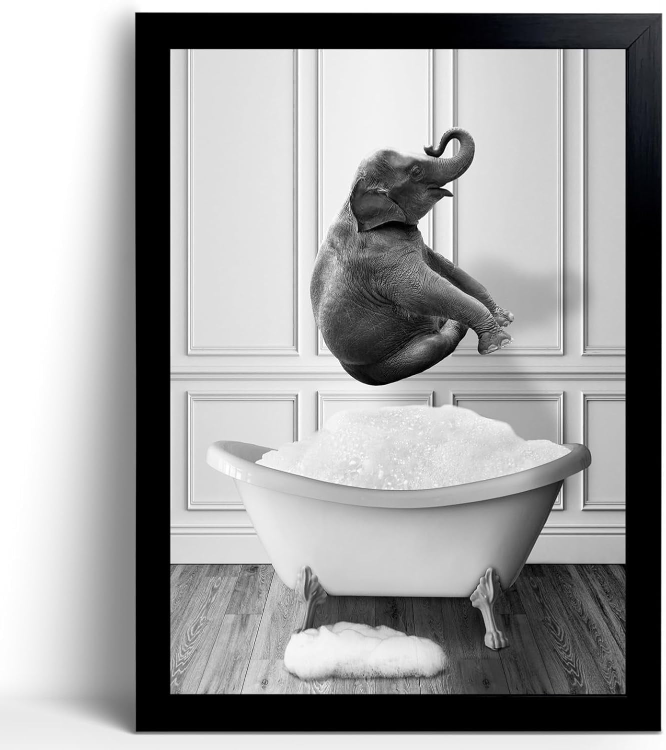 Akania Funny Elephant Bathroom Wall Art - Washing Elephant In Bathtub ...