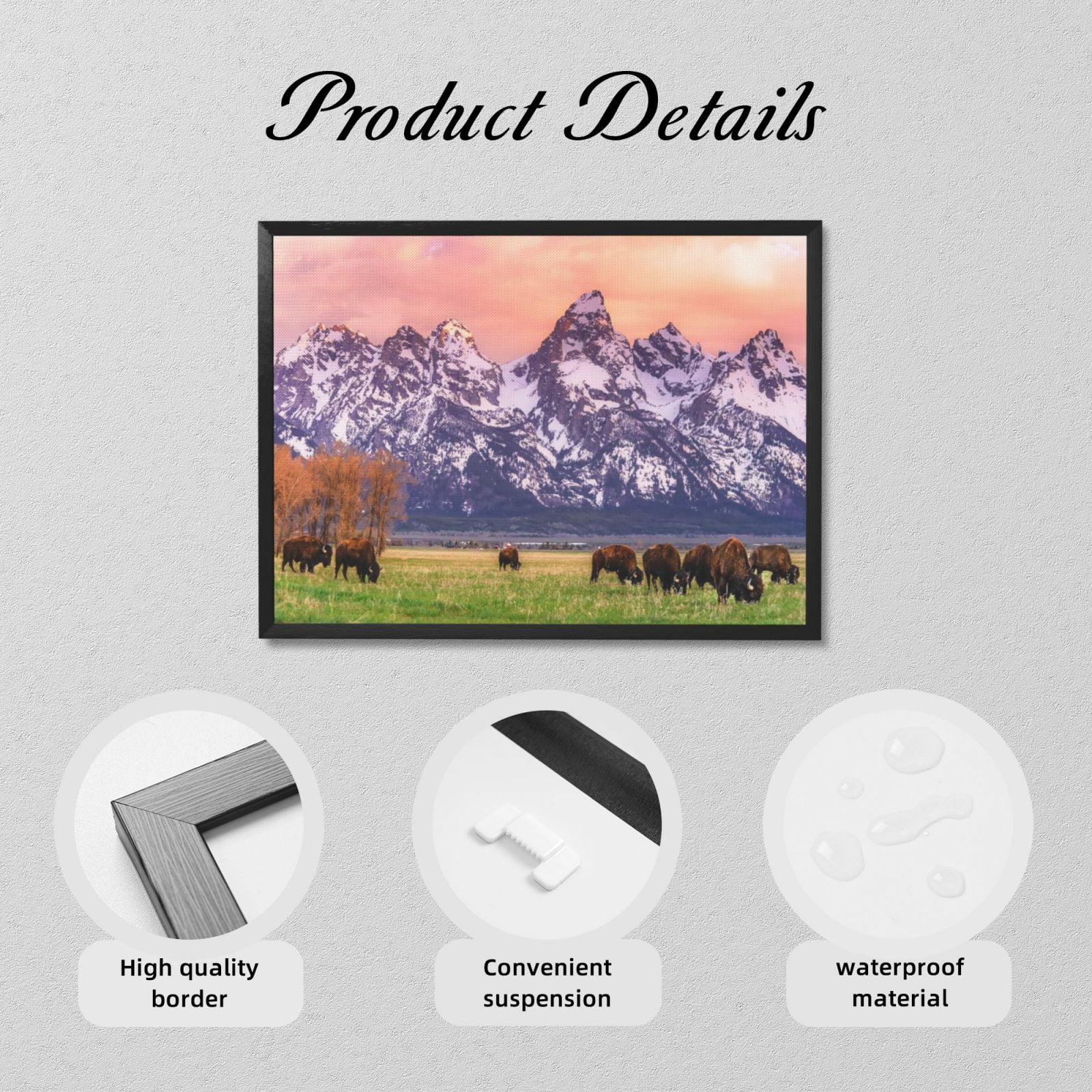 Akania Grand Teton Wall Art Highland Cow Nature Wall Decor National Park Mountains Large Canvas ...