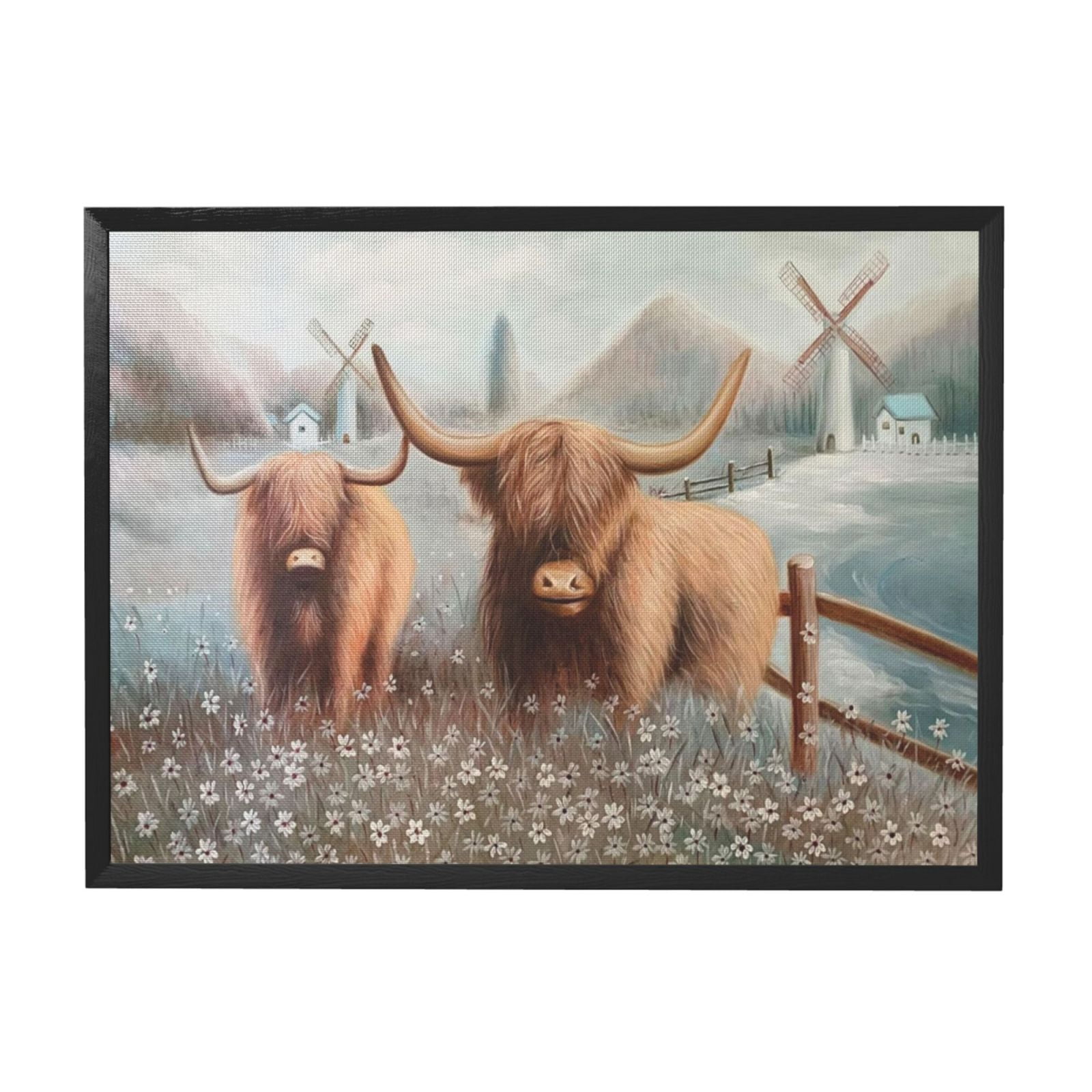 Akania Highland Cow Flower Rustic Canvas Wall Art, Longhorn Animal ...