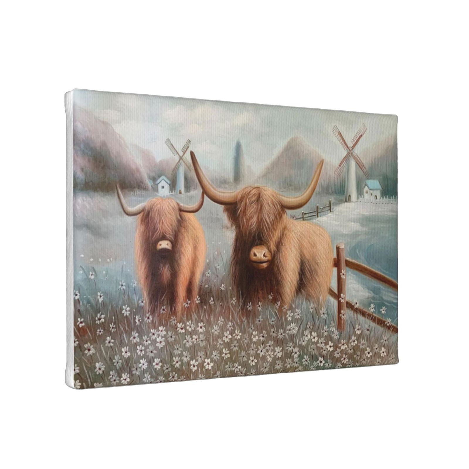Akania Highland Cow Flower Rustic Canvas Wall Art, Longhorn Animal ...
