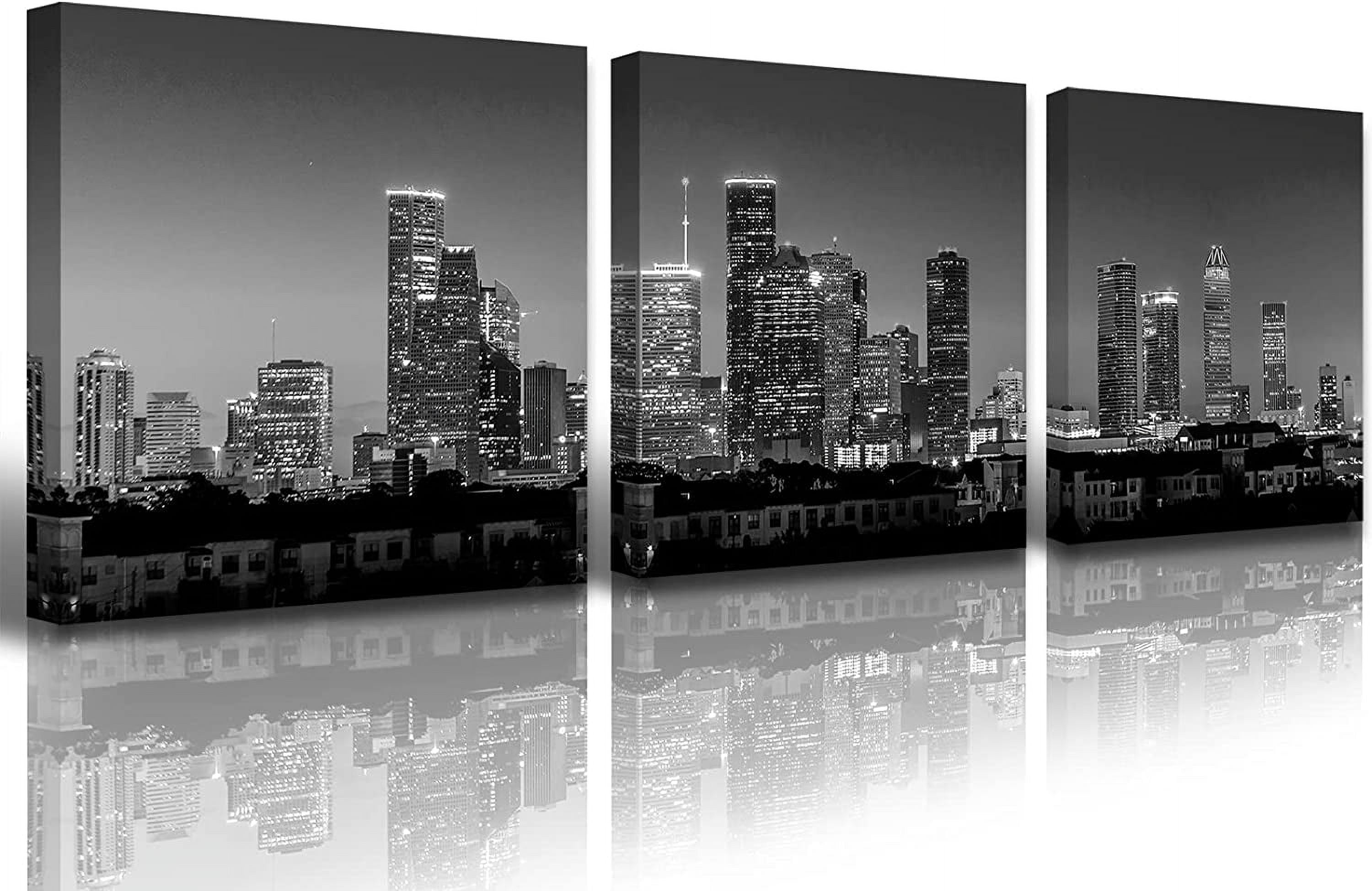 Akania Houston Skyline Wall Art - Black and White City Pictures Wall ...