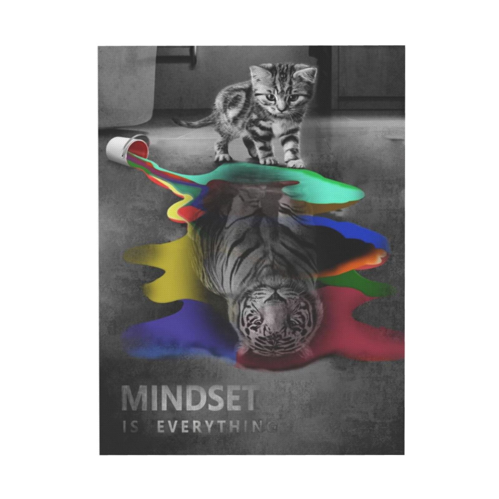 Akania Inspirational Cat and Little Tiger Wall Art, Mindset is ...