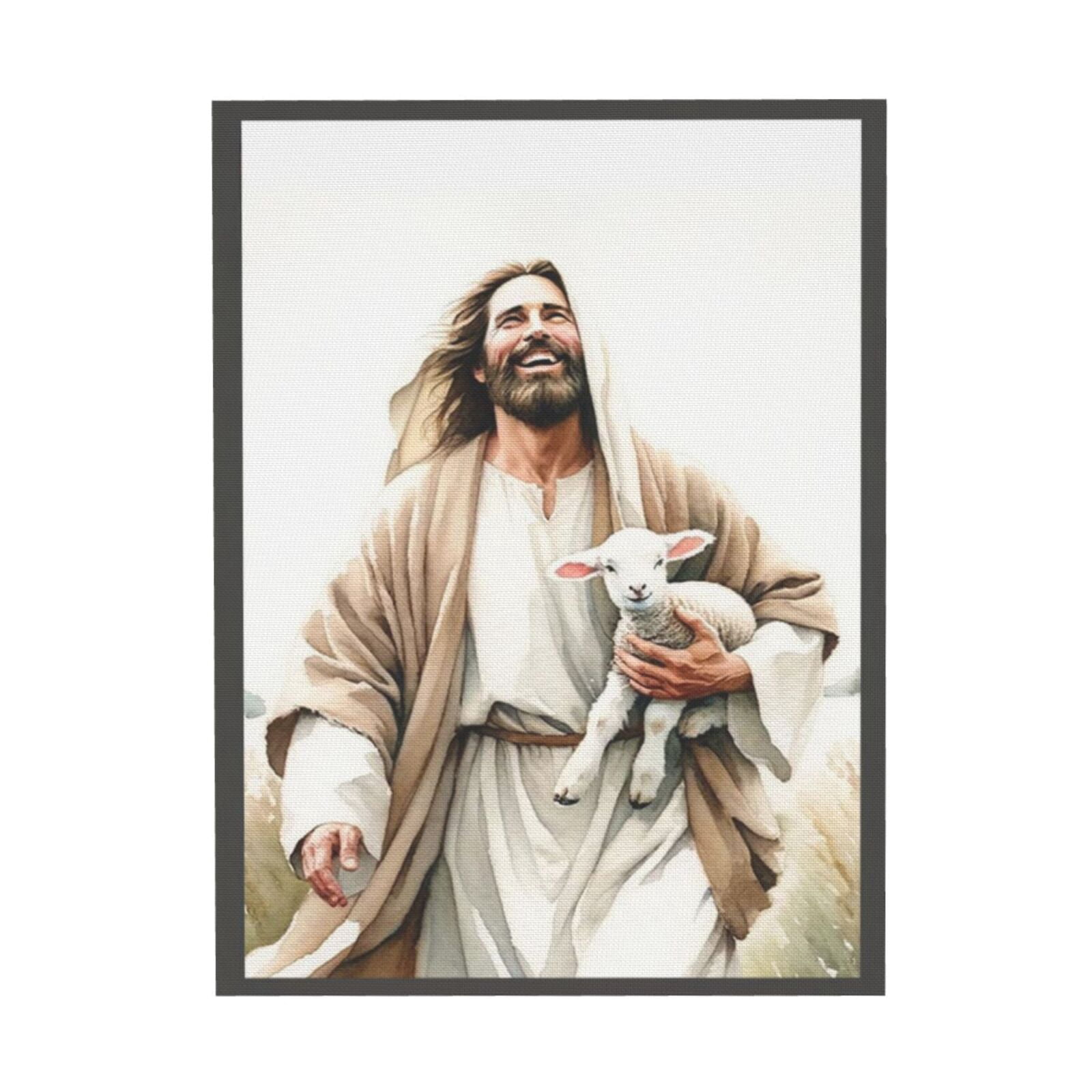 Akania Jesus and the Lamb Canvas Wall Art Jesus Embraces the Lamb ...