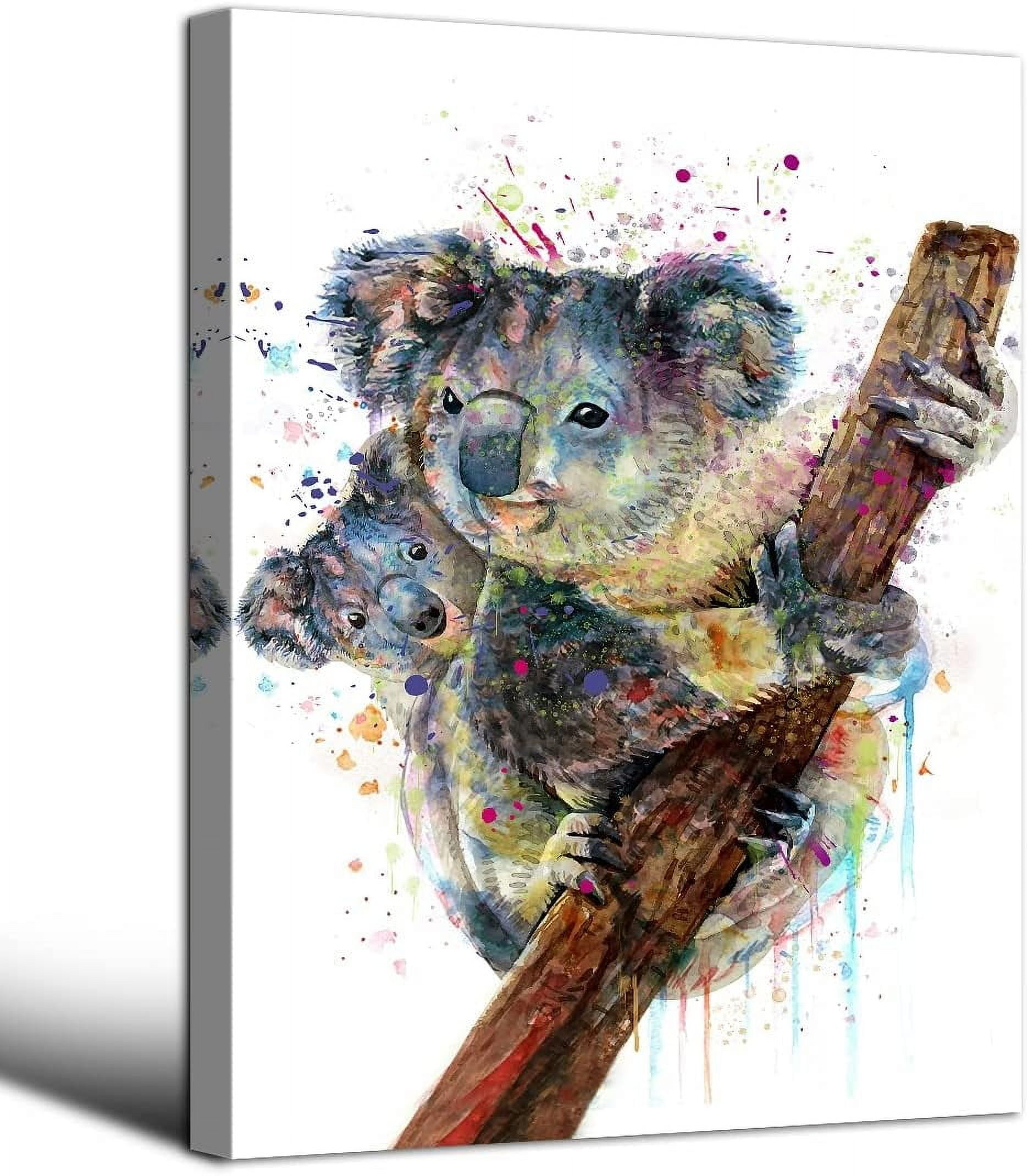 Akania Koala Art Wall Decor - Funny Cute Mother & Baby Koala on Tree ...