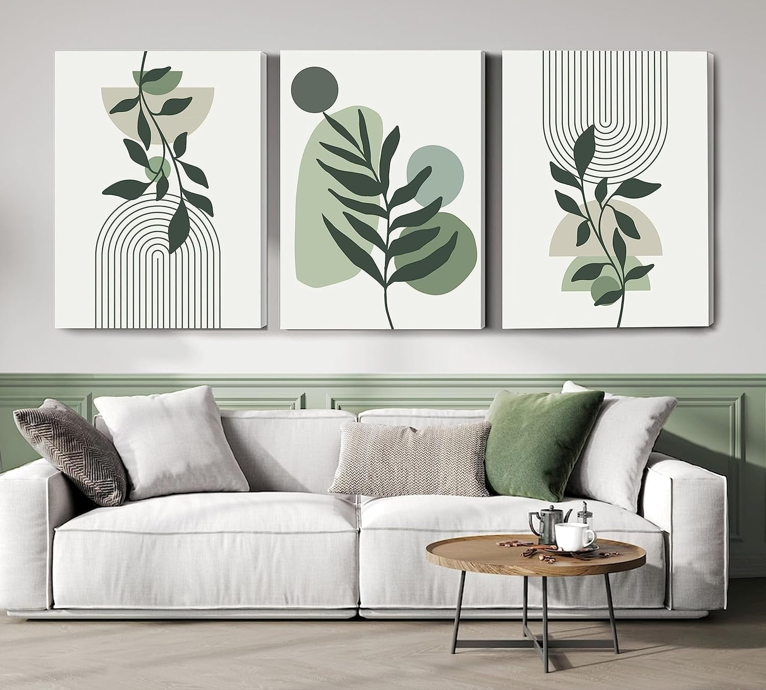 Akania Large Framed Boho Canvas Wall Art Set of 3, Mid Century Modern ...
