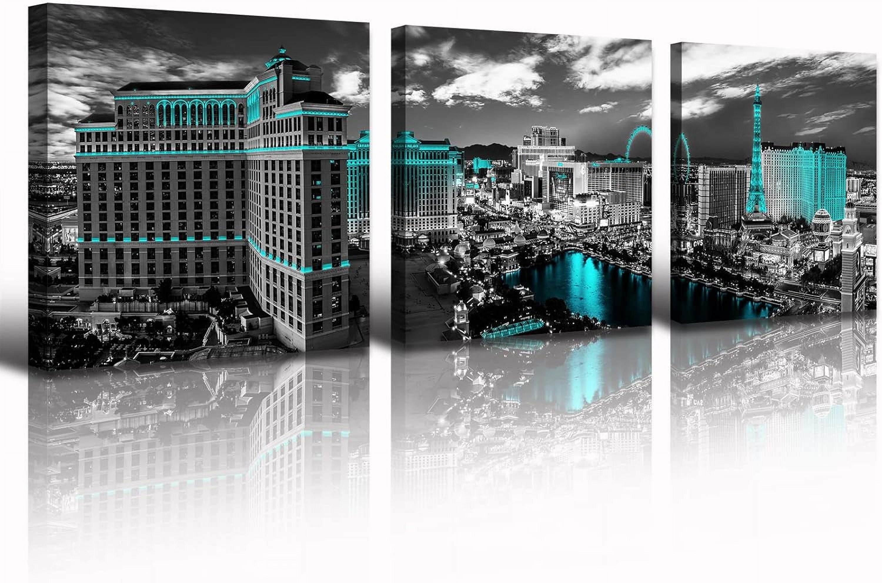 Akania Las Vegas Wall Art - Teal Nevada Cityscape Artwork Black and ...