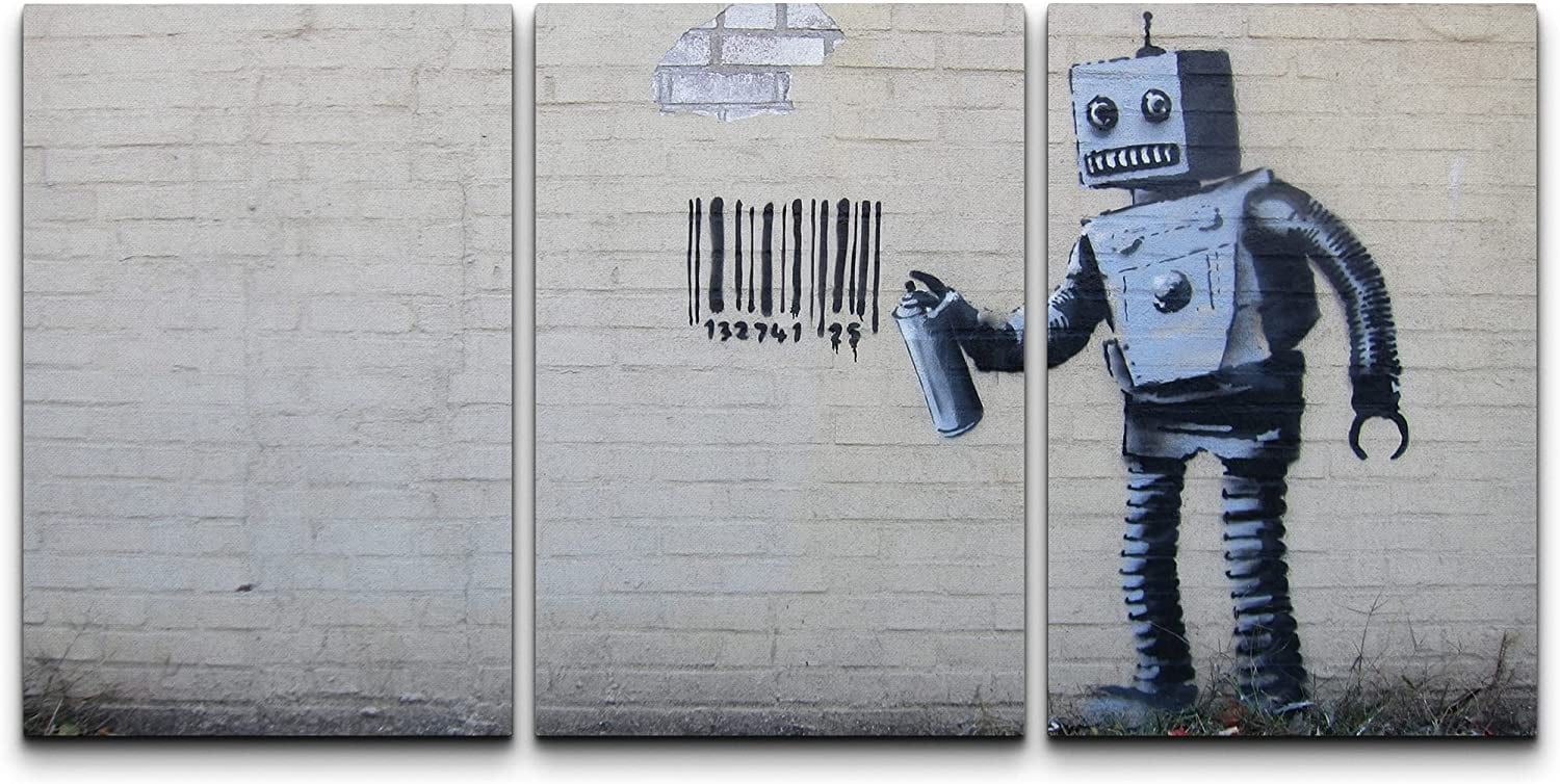 Akania - Robot Graffiti Banksy Street - Canvas Art Wall Art - 16"x24"x3 ...