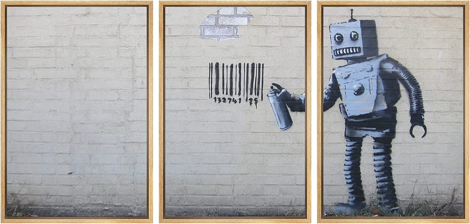 Akania - Robot Graffiti Banksy Street - Framed Canvas Art Wall Art - 24 ...