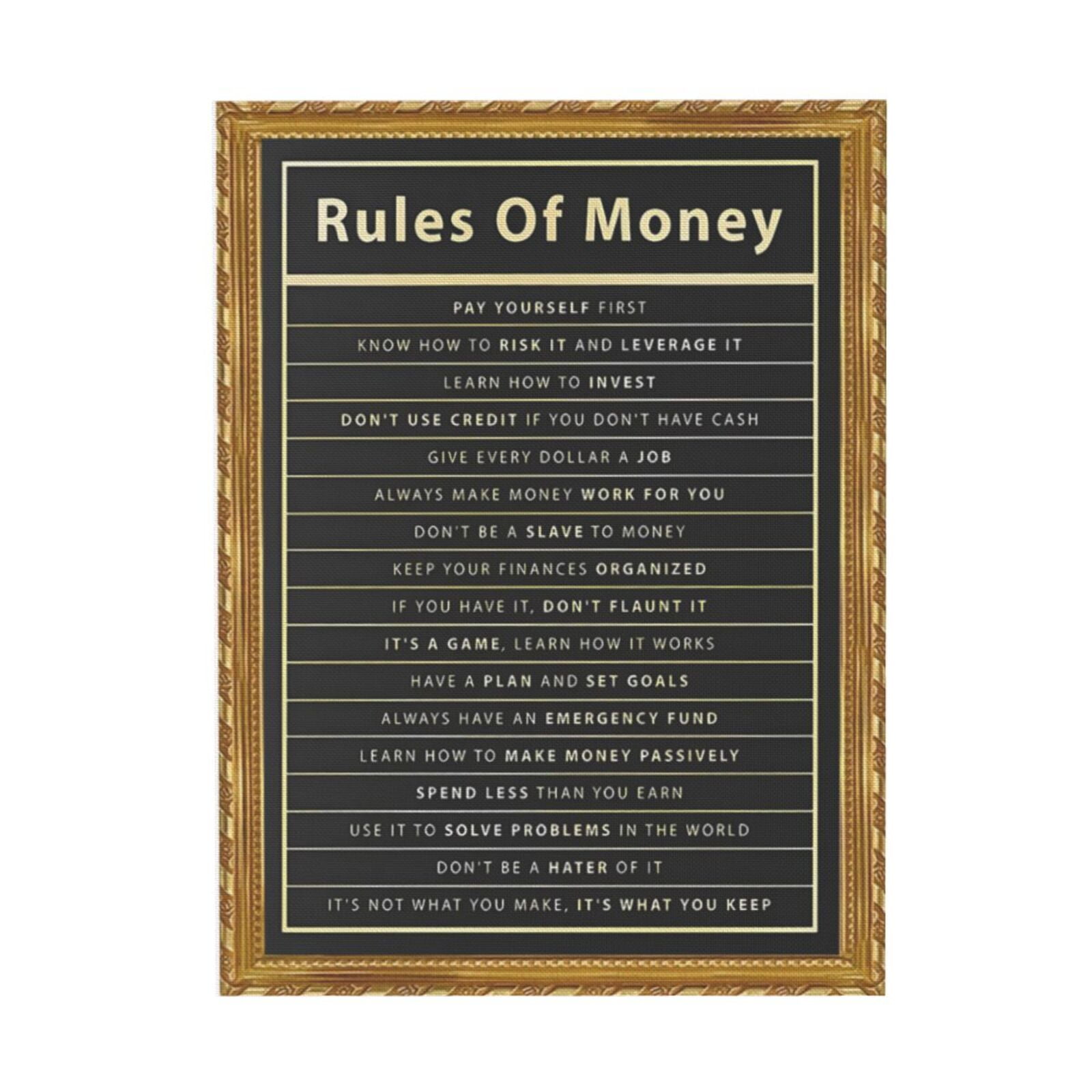 Akania Rules Of Money Motivational Wall Art Canvas Print Office Decor ...