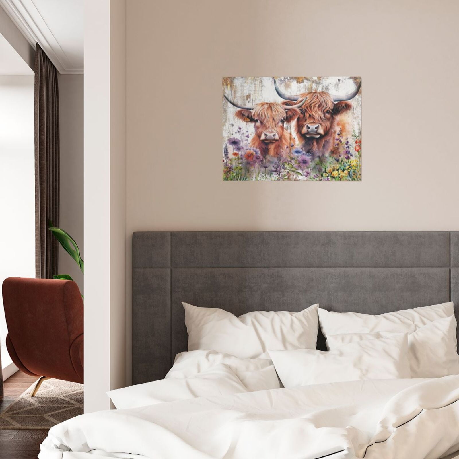 Akania Rustic Cow Pictures Wall Decor Farmhouse Highland Cow Wall Art ...