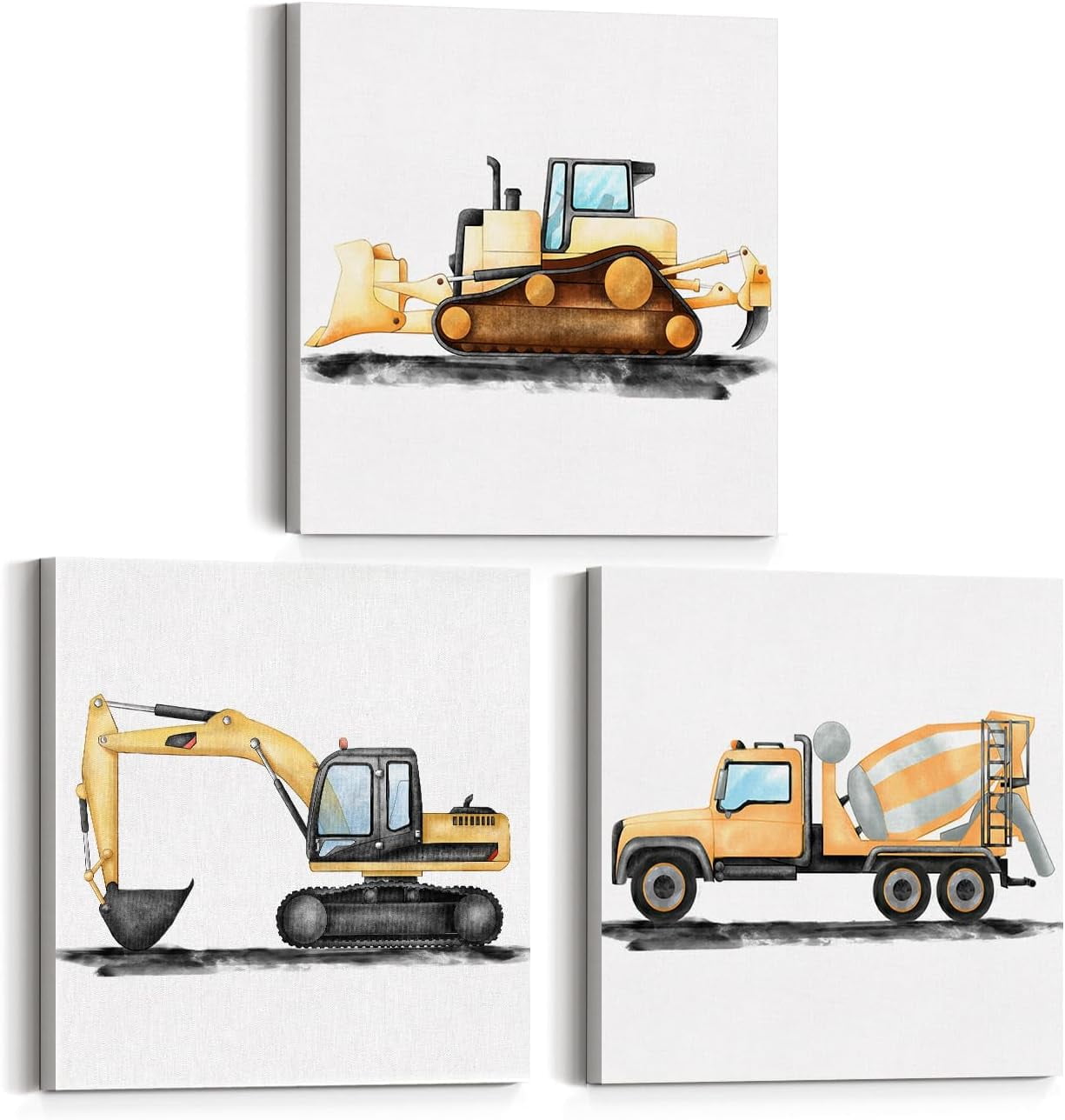 Akania Set of 3 Construction Nursery Canvas Wall Art Paintings Prints ...