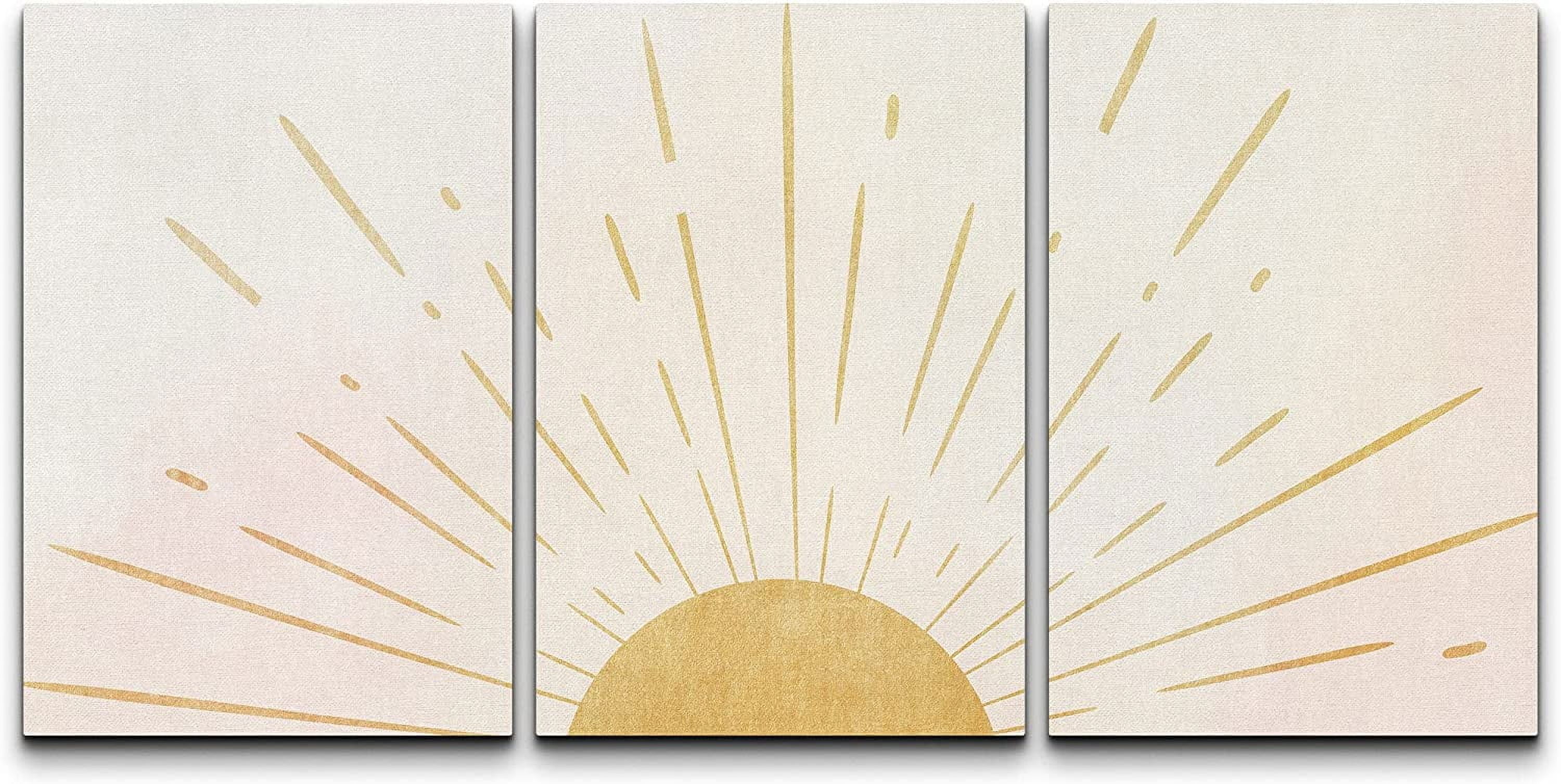 Akania Wall Art Print Set Shining Yellow Sun on The Horizon Geometric ...