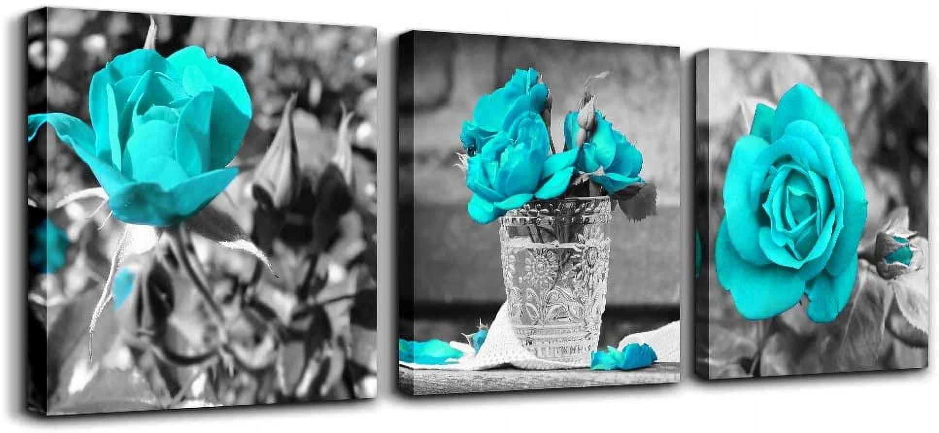 Akania wall art for living room Black and white rose flowers Blue Big ...