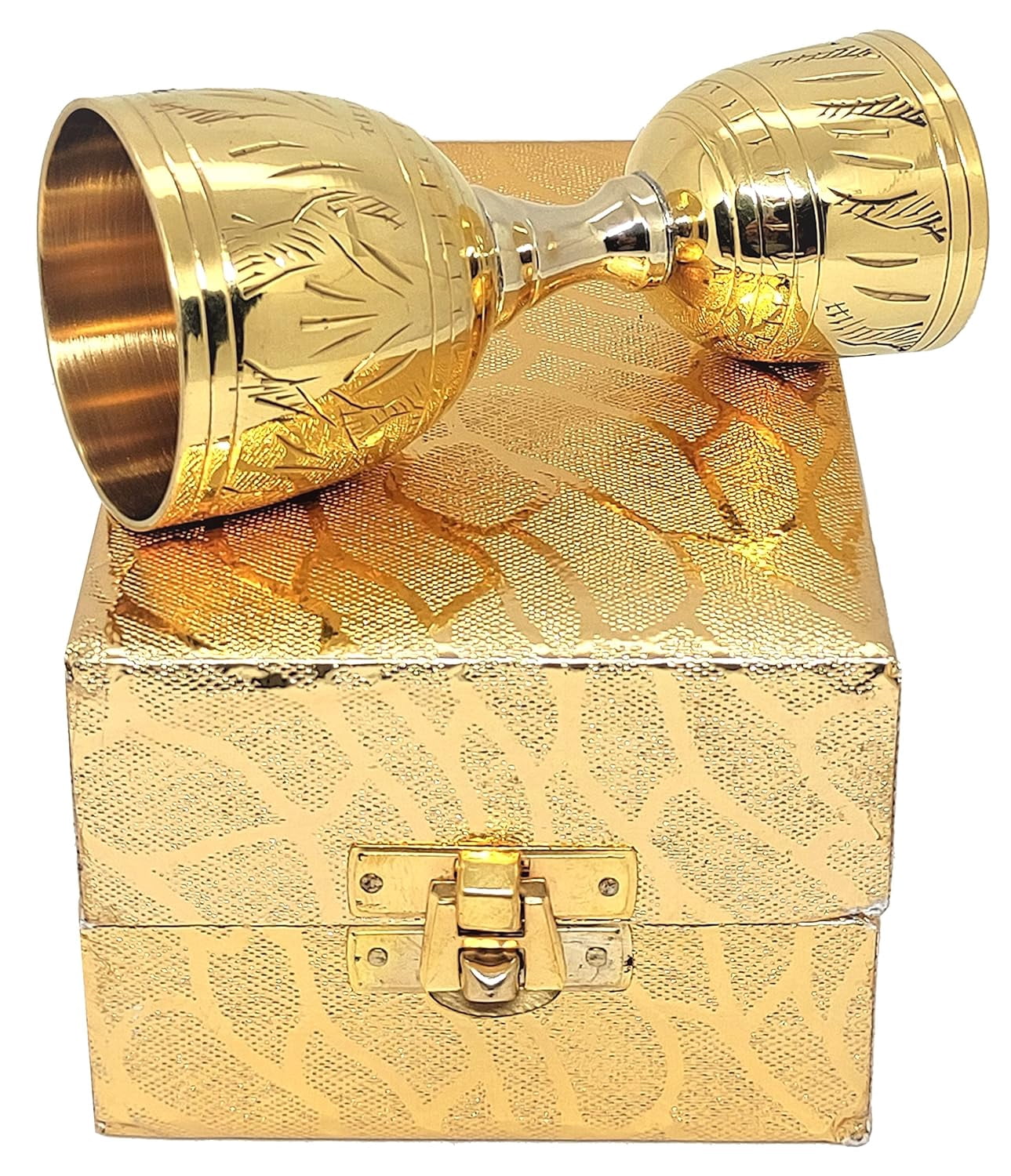 Akanksha Arts EPNS Engraved Peg Measure Cup with Golden Decorative Box ...