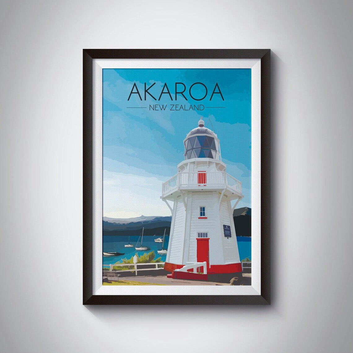 Akaroa New Zealand Lighthouse Harbour Sailing Travel Art, Unframed ...
