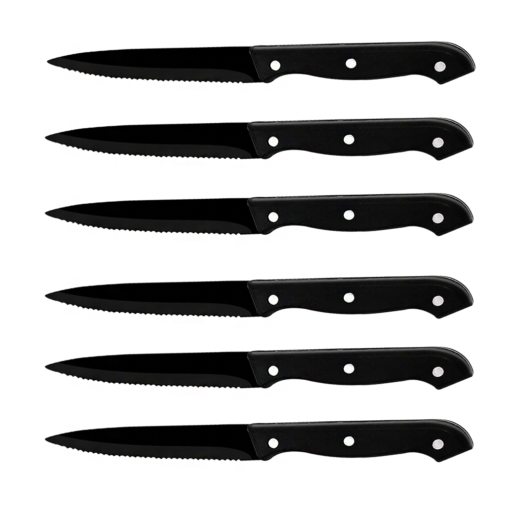 Akatsuki Black Steak Knives Set of 6 Serrated Kitchen Steak Knives for ...