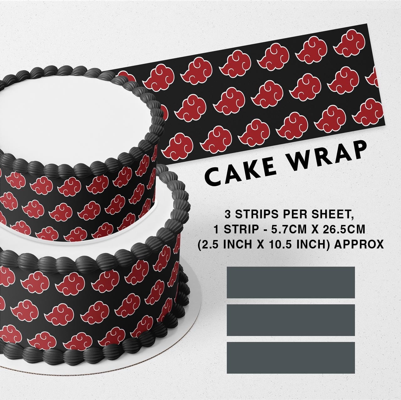 Akatsuki Narhuto Pattern Strips Edible Icing Printed Cake Wrap Strips ...