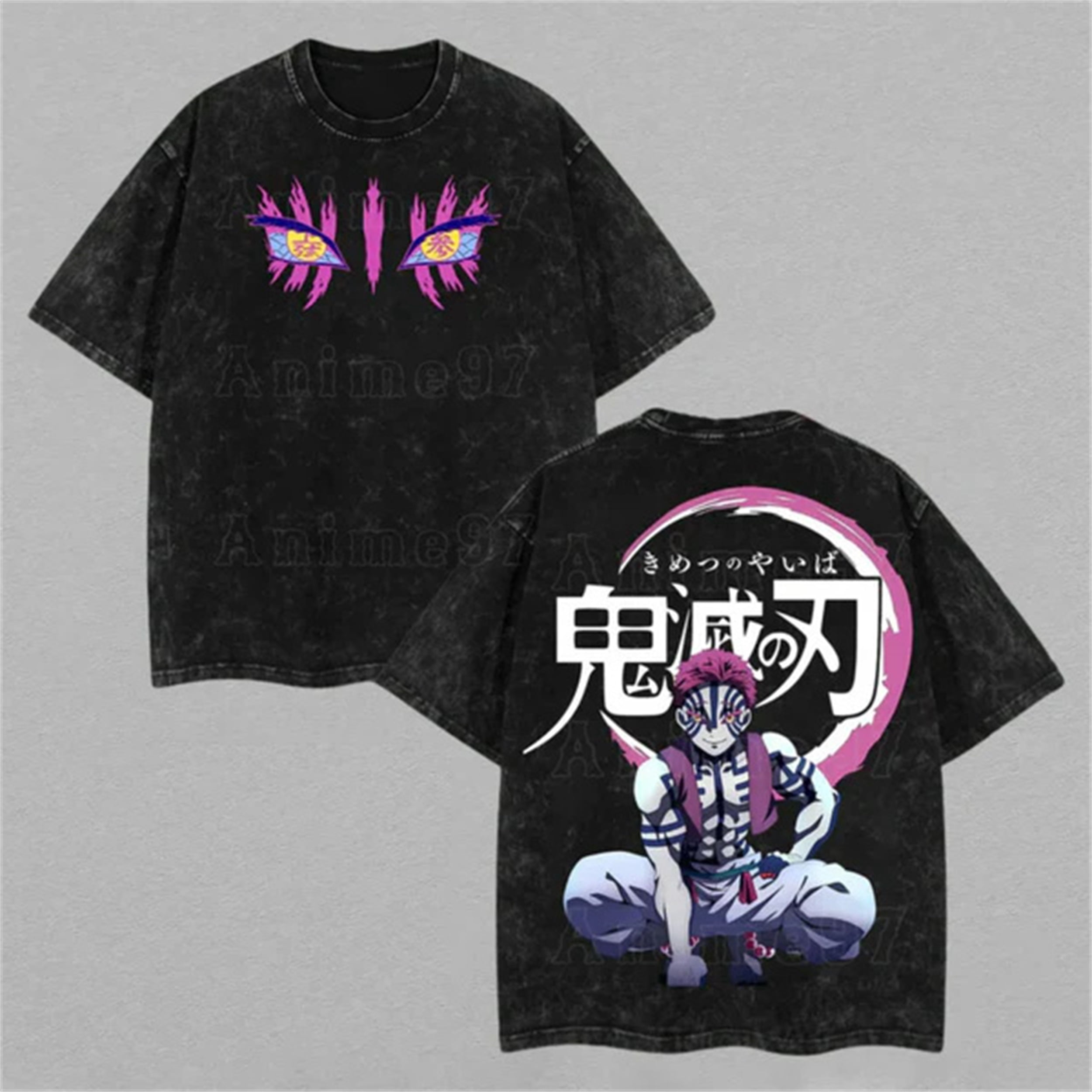 Akaza Twelve Kizuki Demon Slayer Washed T-Shirt, Retro Vintage ...