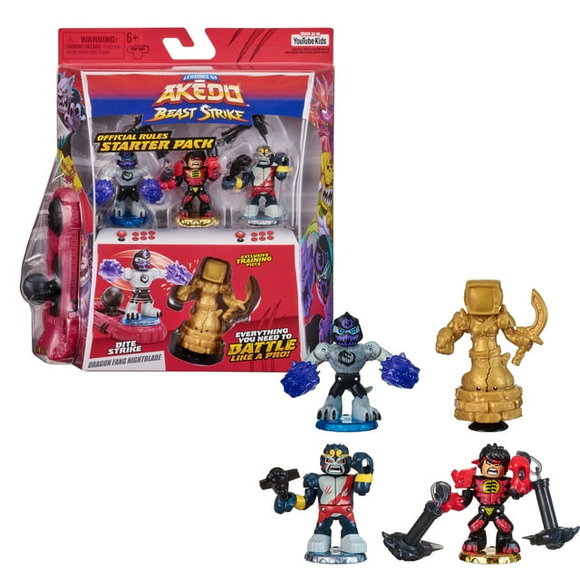 Akedo Beast Bite Strike Starter Pack: 3 Mini Battling Figures, Joystick Controller, Fighting ...