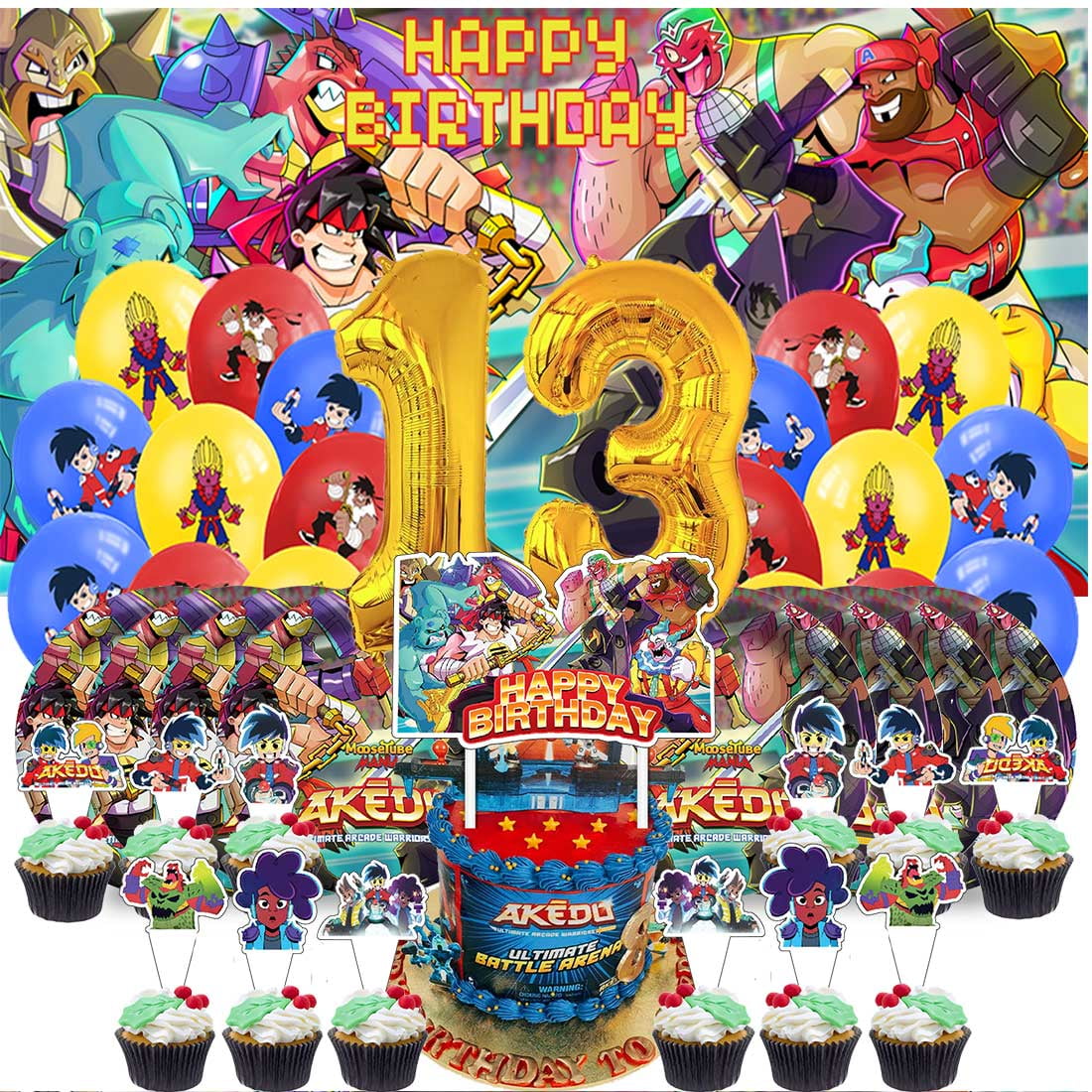 Akedo Ultimate Balloons Party Supplies 13th Decor Tableware Birthday ...