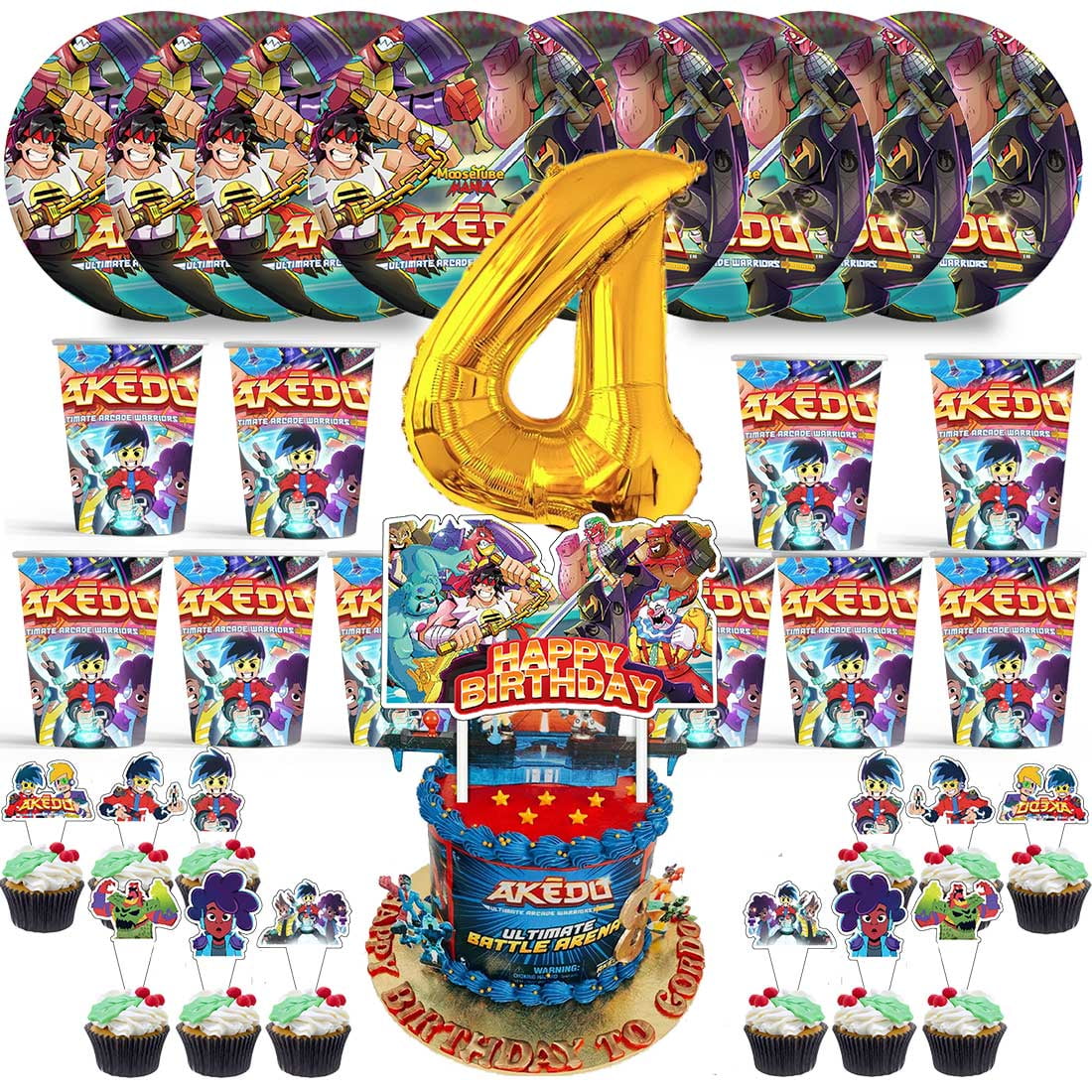Akedo Ultimate Birthday 4th Cups Party Supplies Plates Fans Decorations ...