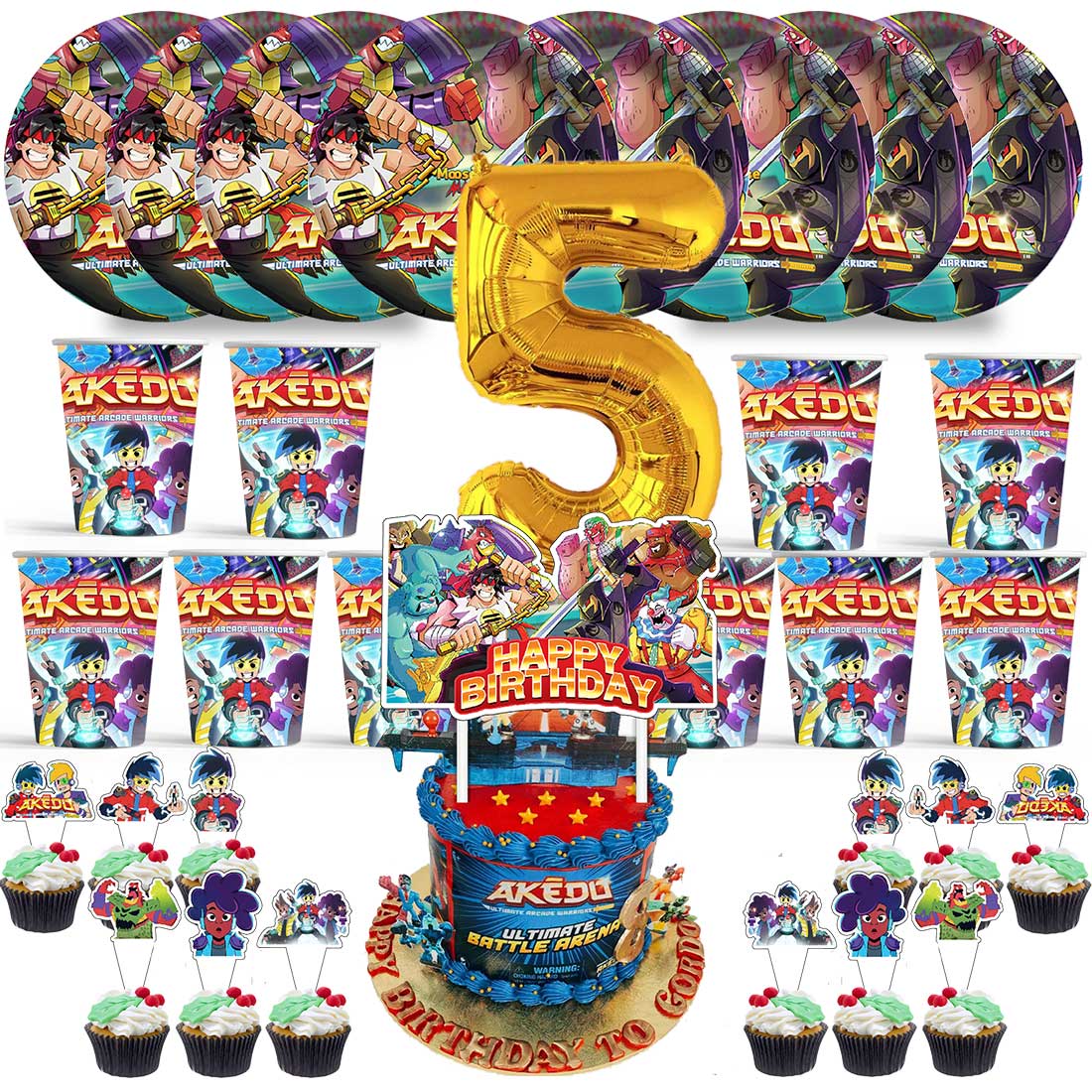 Akedo Ultimate Birthday 5th Cups Party Supplies Plates Fans Decorations ...
