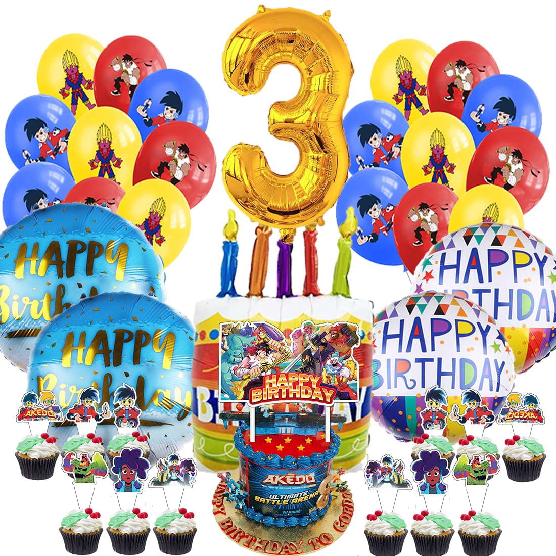 Akedo Ultimate Party Supplies 3rd Decor Kit Balloons Birthday Cake ...