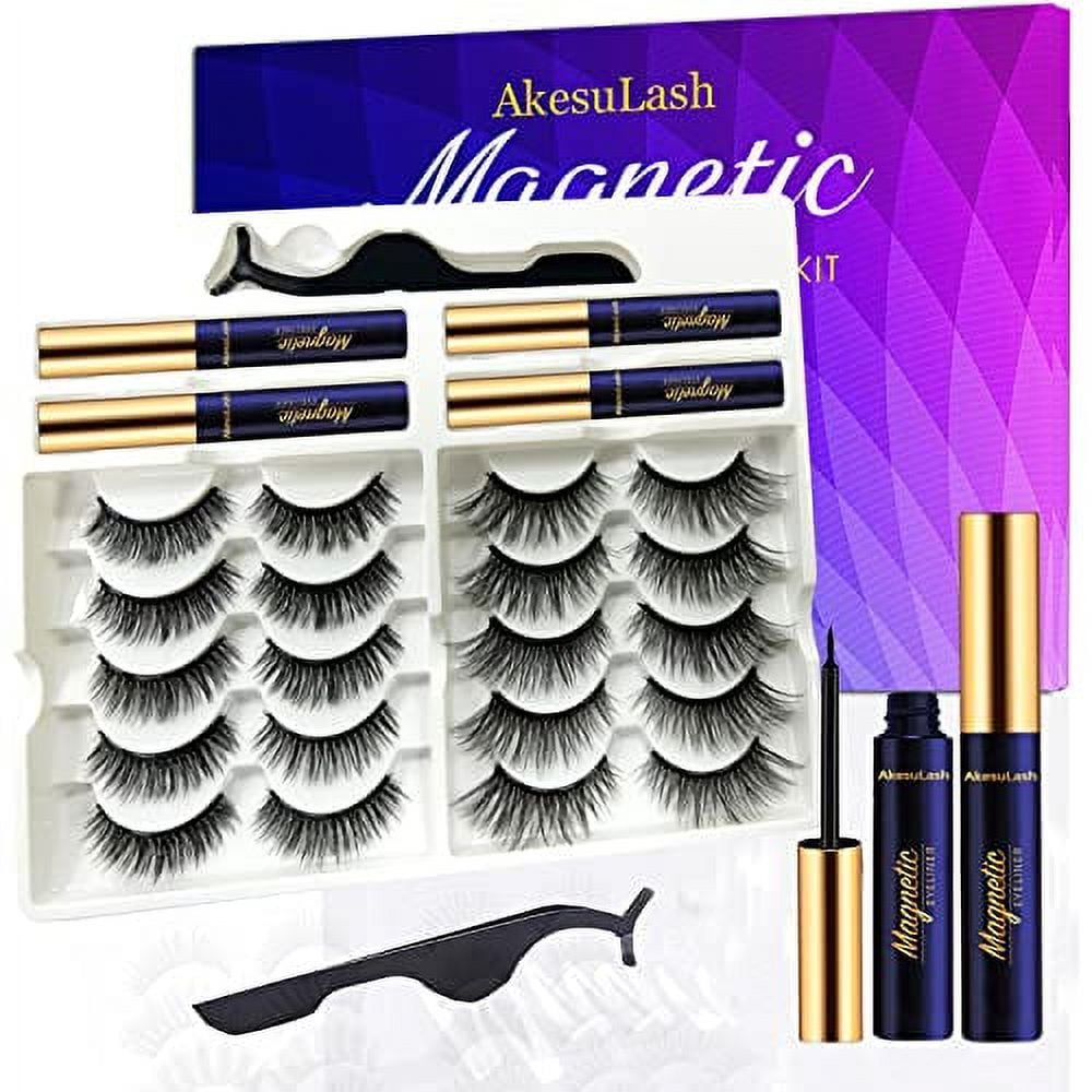 AkesuLash Magnetic Eyelashes 10 Pairs Reusable Magnetic Lashes Natural ...