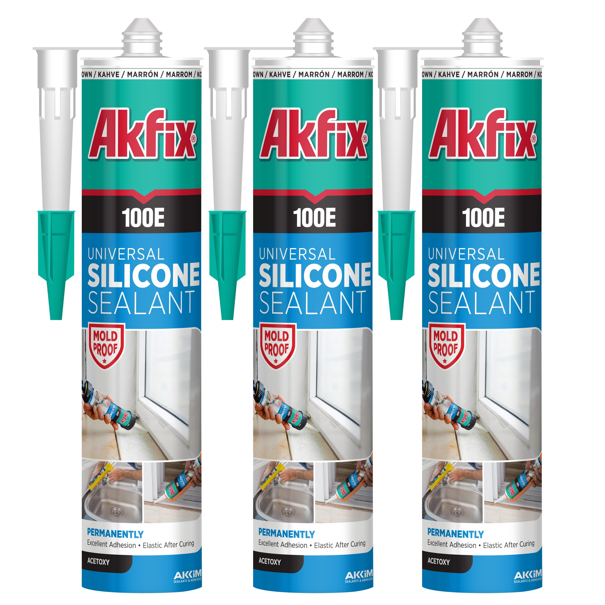 Akfix 100E Universal Silicone Sealant 10.1 fl oz-Translucent-3 Pack ...