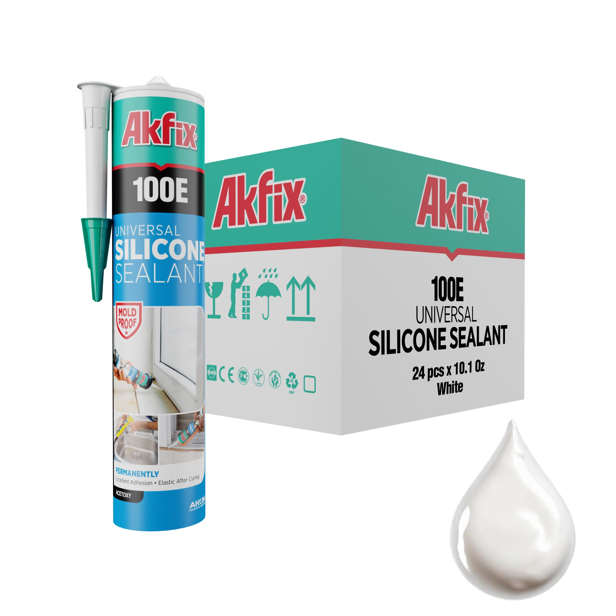 Akfix 100E Universal Silicone Sealant 10.1 fl oz-White-24 Pack ...