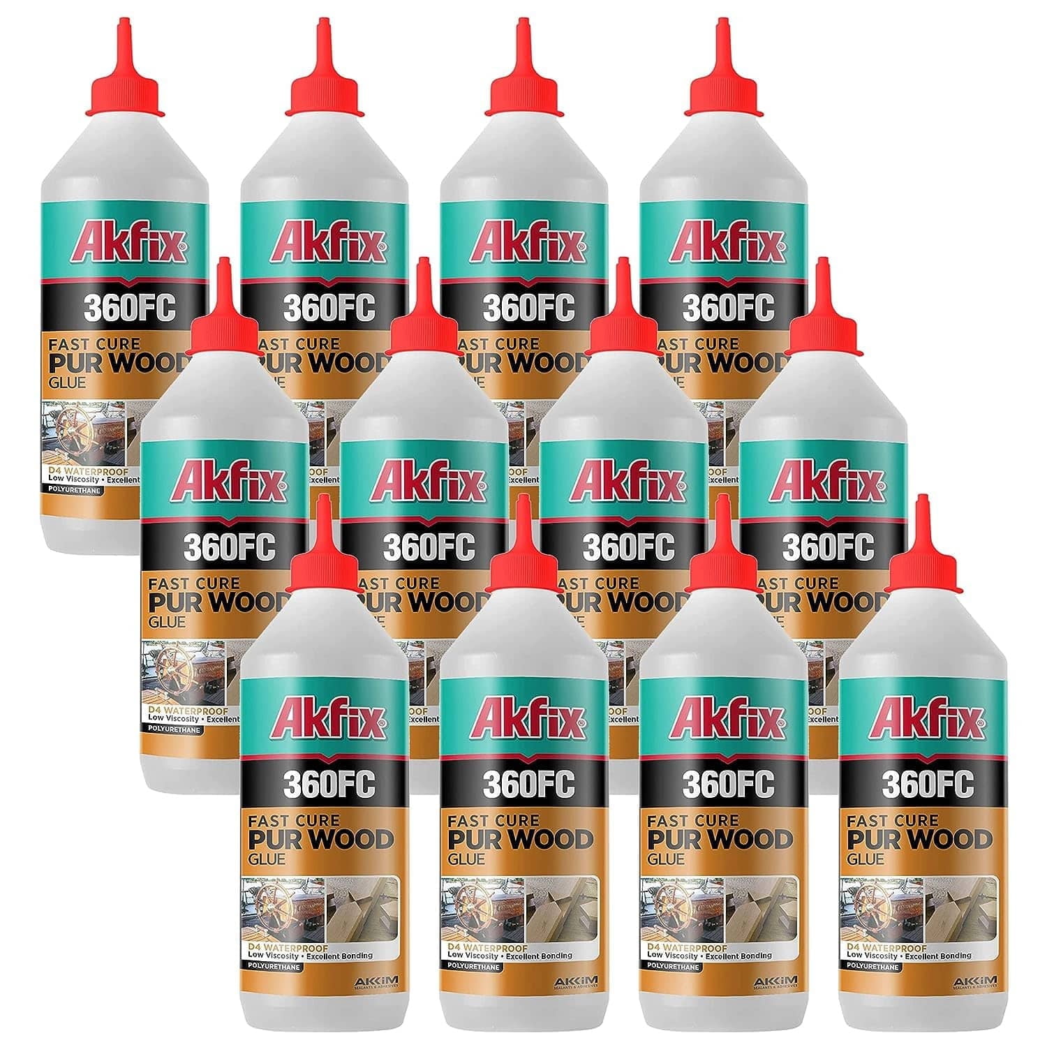Akfix 360FC Fast Cure Polyurethane Wood Glue 15.4 fl oz-12 Pack ...