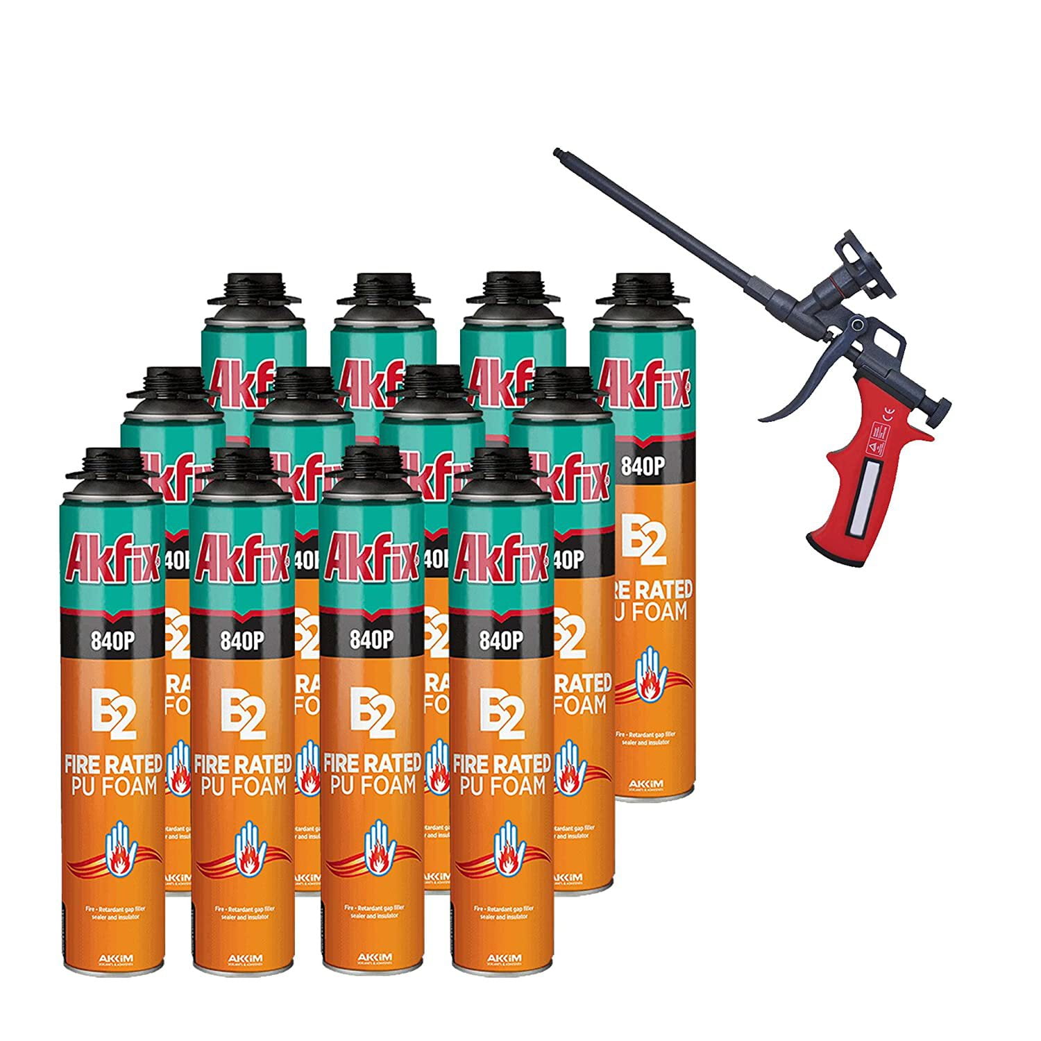 Akfix 840P Fire Rated Polyurethane Gun Foam 25.3 oz-12 Pack+Spray Gun - Walmart.com