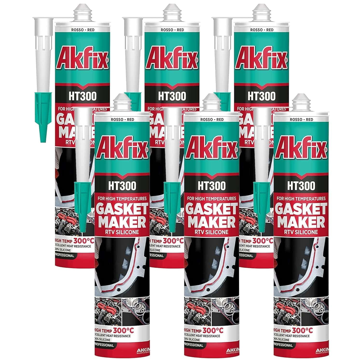 Akfix HT300 High Temp Silicone Gasket Maker, Red 10.1 fl oz-6 Pack ...