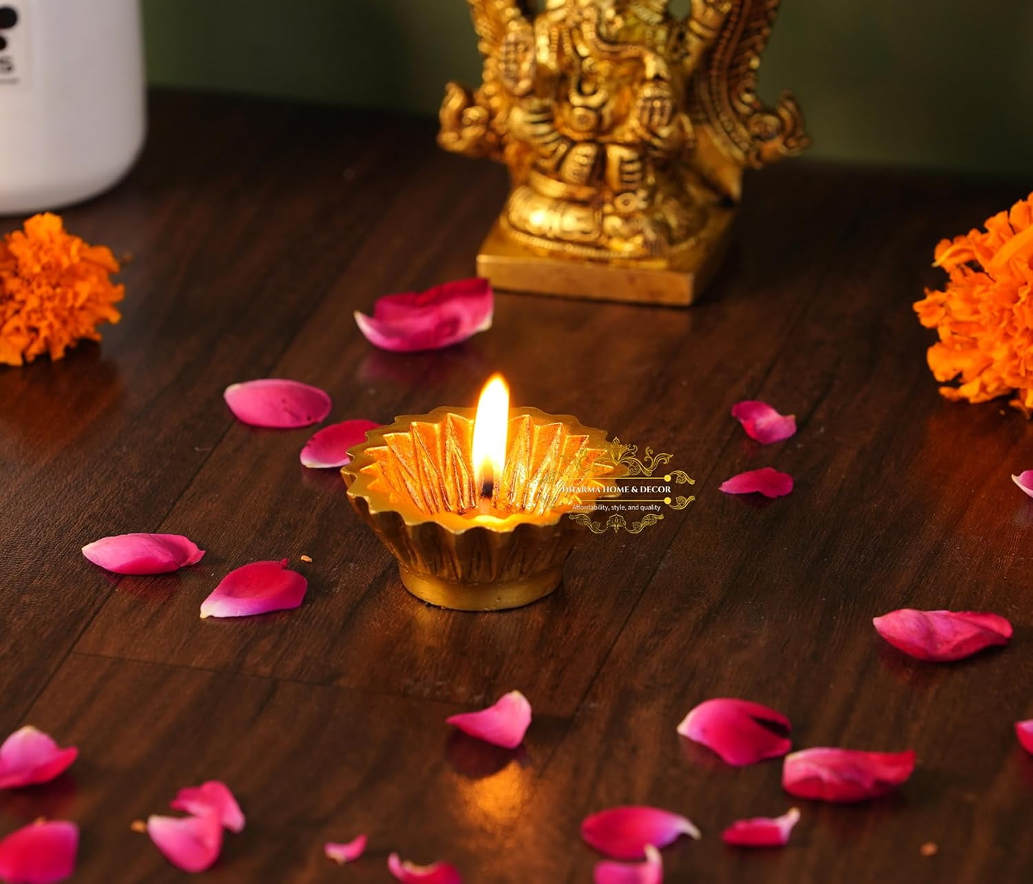 Akhand Diya Pair Handmade Curved Oil Wick Antique Kuber Deepak for Home Decor Temple Puja Office ...