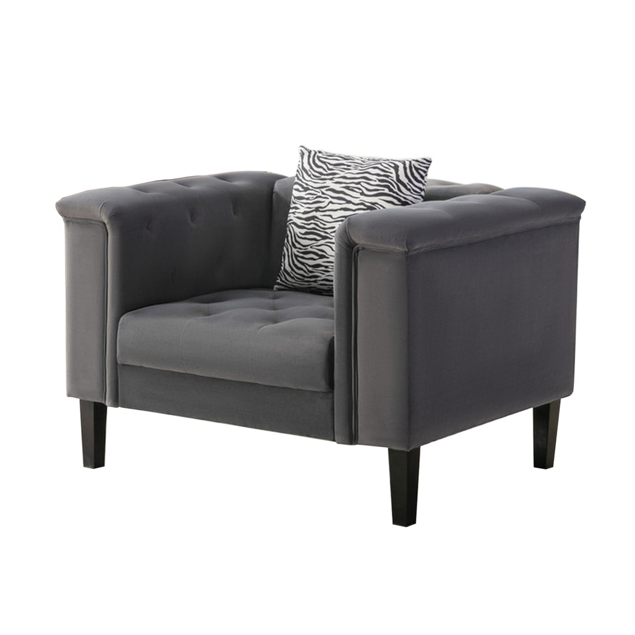 Aki 44 In. Accent Chair with Pillow, Deep Button Tufted, Gray Velvet ...