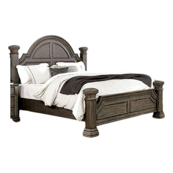 Akia Queen Bed-Gray Solid Wood-Classic Reeded Posts-Molded Trim ...