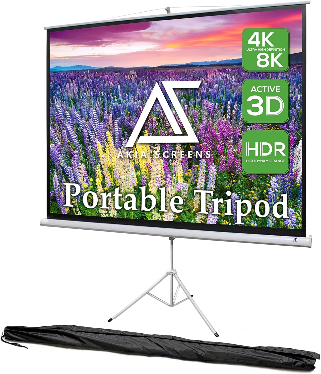 Akia Screens 100 inch Projector Screen with Stand 4:3 HD 1.1 Gain 180 ...