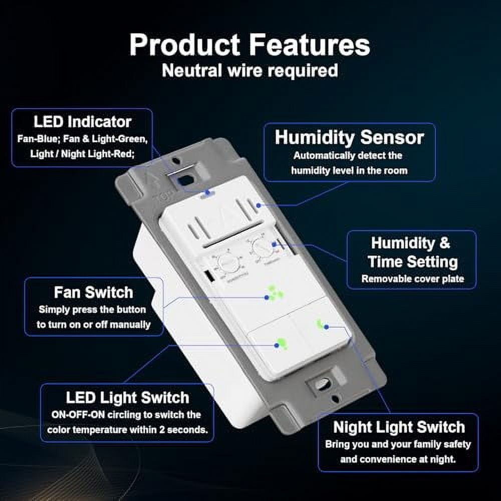 Akicon Bathroom Exhaust Fan, 90 CFM, 1.5 Sones Bathroom Fan Light and ...