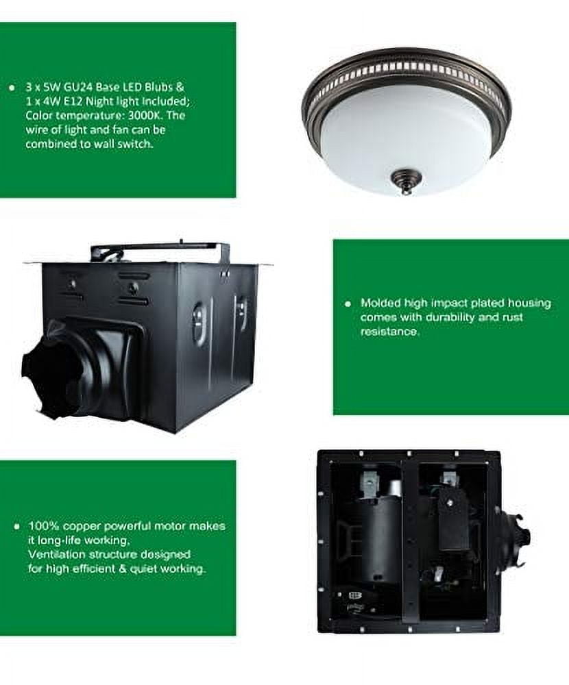 Akicon Bathroom Exhaust Fan with LED Light, Ultra Quiet 110 CFM 1.5 ...