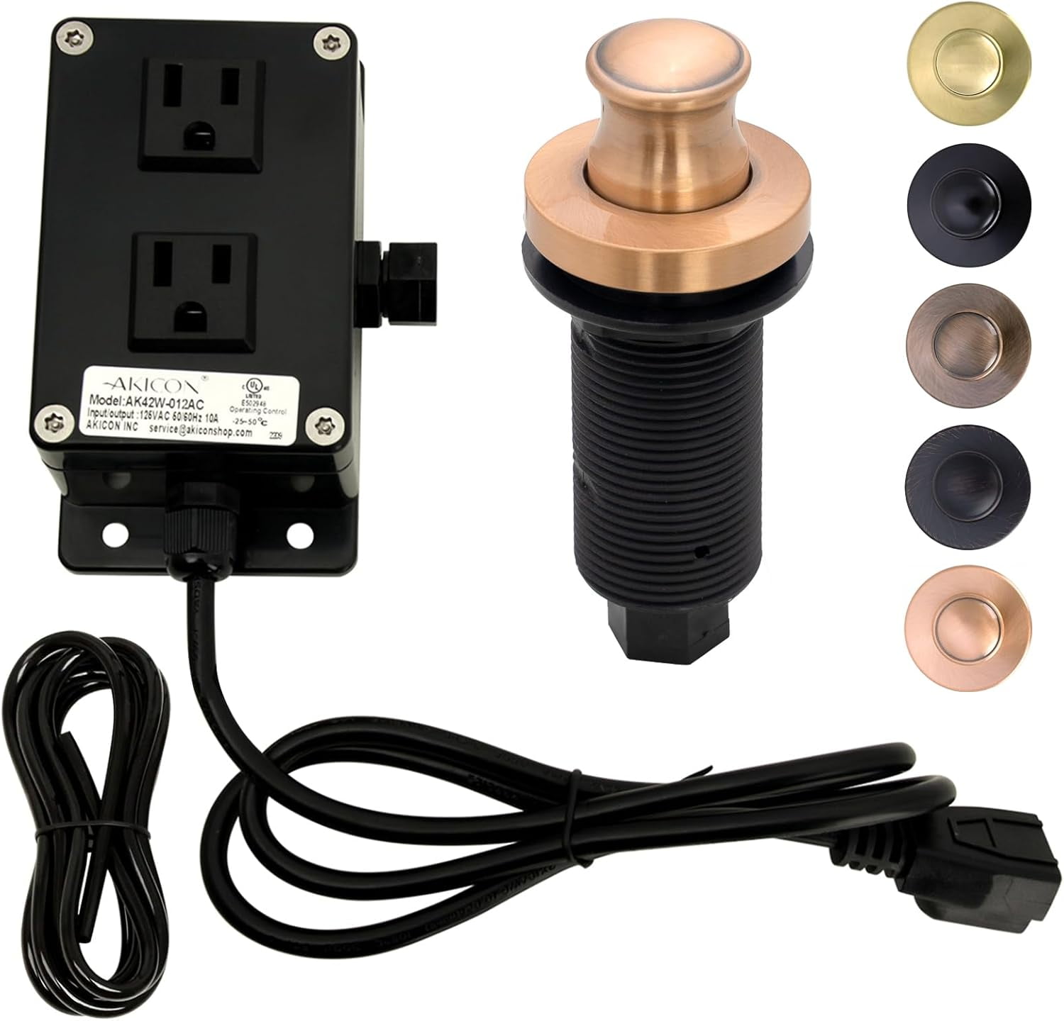 Akicon Copper Garbage Disposal Air Switch Kit, Dual Outlet Sink Top ...