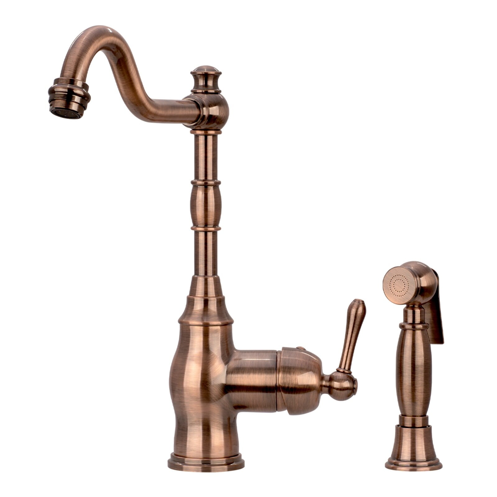Akicon One-Handle Copper Widespread Kitchen Faucet with Side Sprayer ...