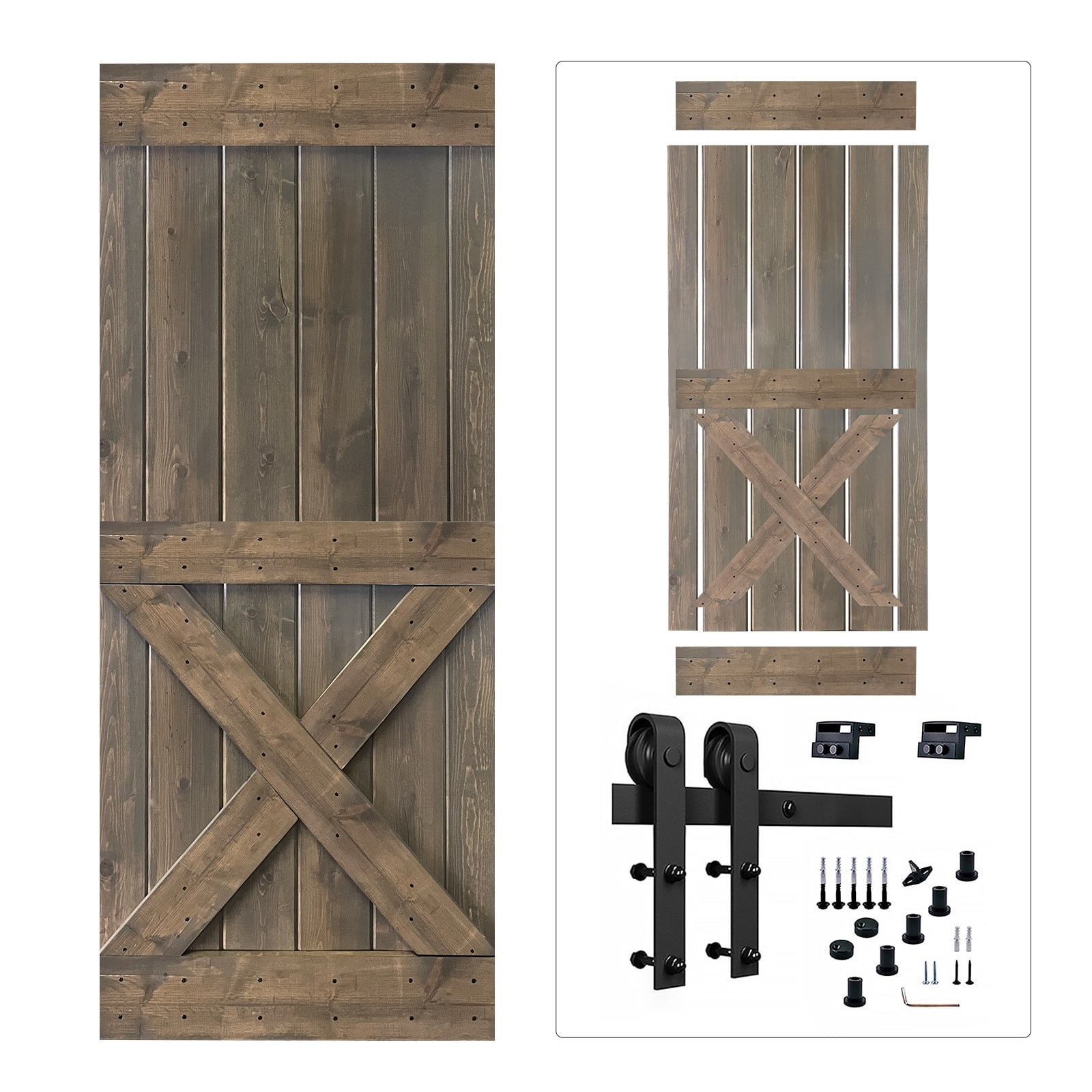 Akicon Paneled Wood Barn Door with Installation Hardware Kit - MX ...