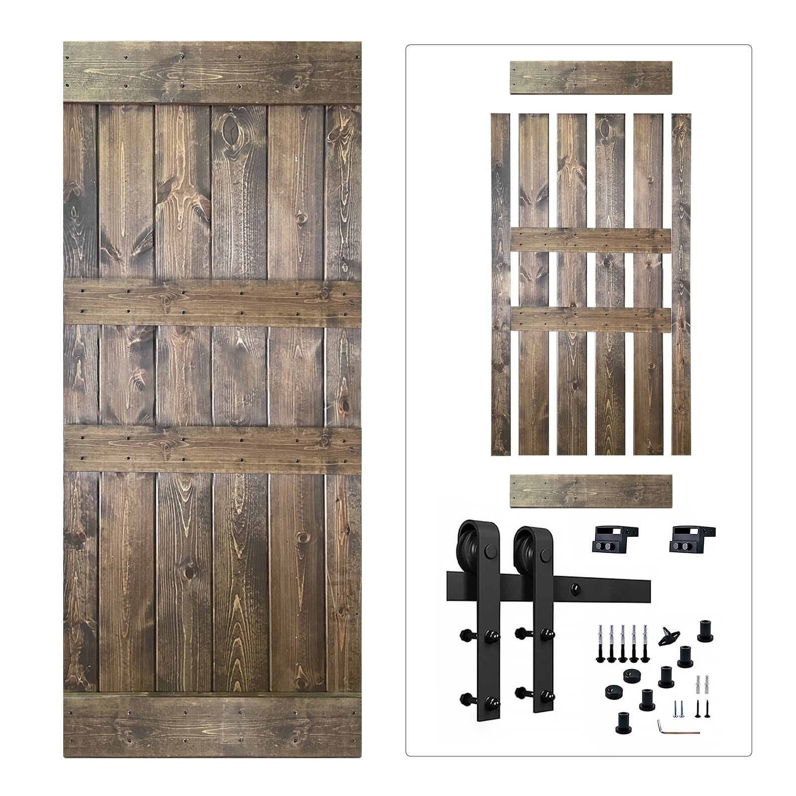 Akicon Paneled Wood Dark Brown Barn Door D2 Style 28" - Walmart.com