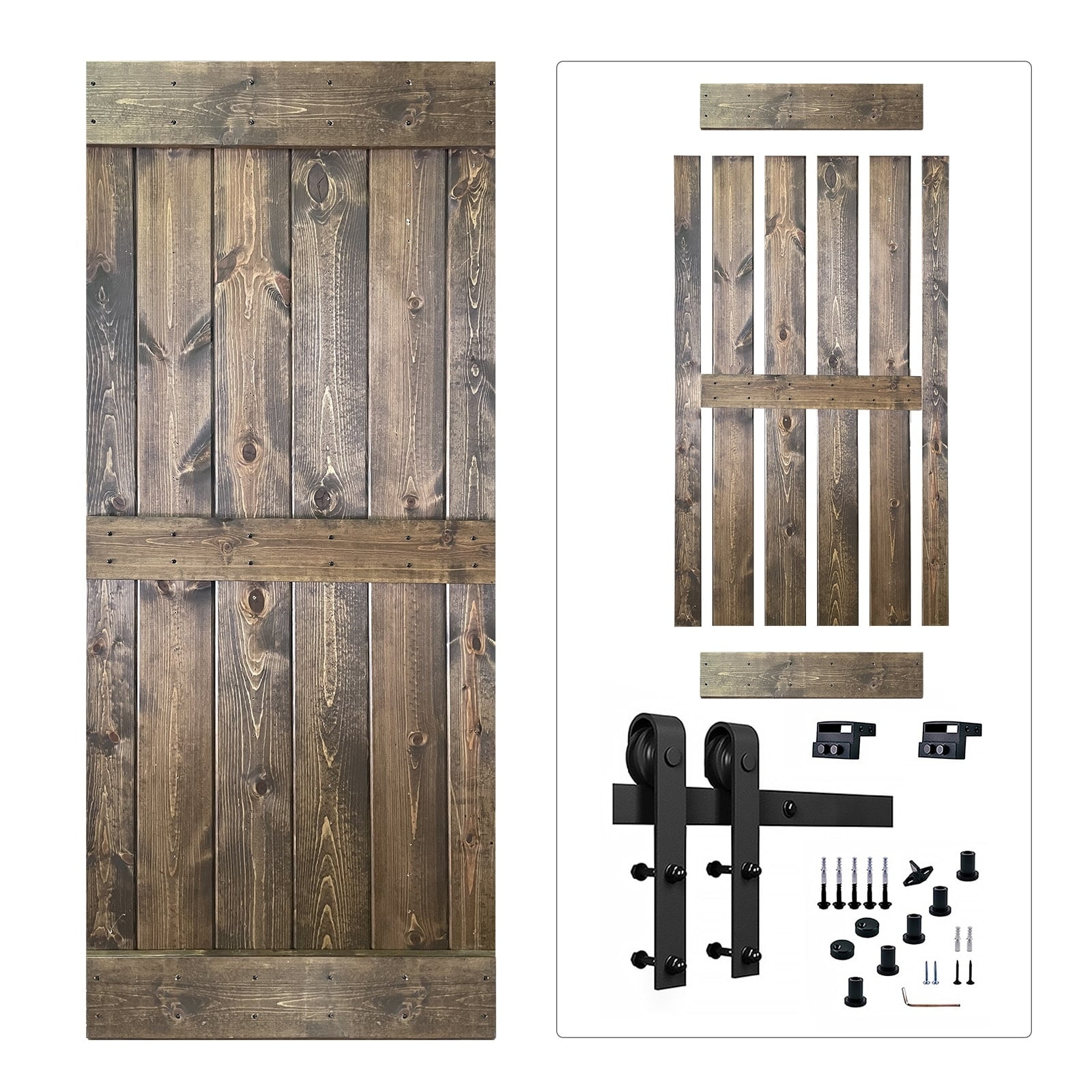 Akicon Paneled Wood Dark Brown Barn Door K1 Style 24" - Walmart.com