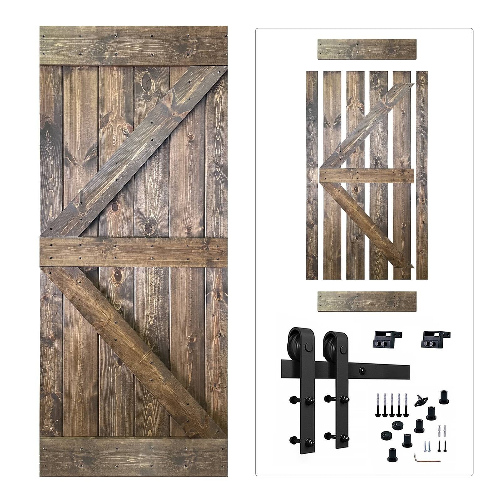 Akicon Paneled Wood Dark Brown Barn Door K2 Style 30" - Walmart.com