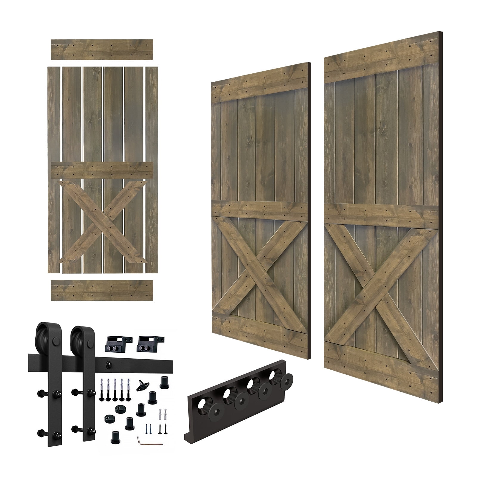 Akicon Paneled Wood Painted Double Barn Door DX Series (Set of 2) Briar ...