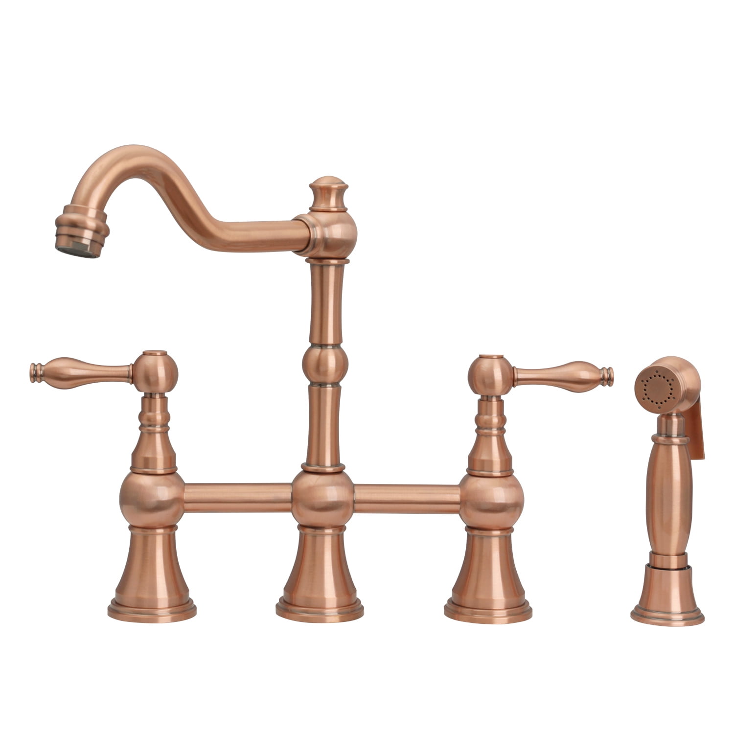 Two-Handles Copper Bridge Kitchen Faucet with Side Sprayer - Walmart.com